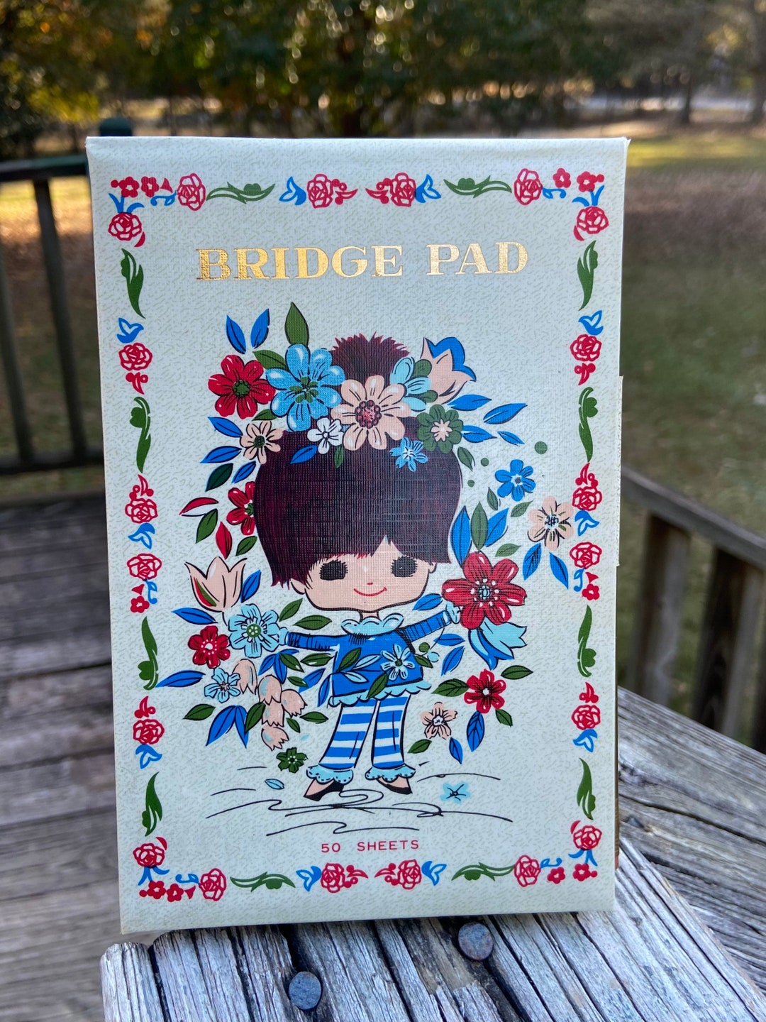 Big Eye Girl Bridge Tally Pad Big Eye Girl Flower Power Made in Japan ...