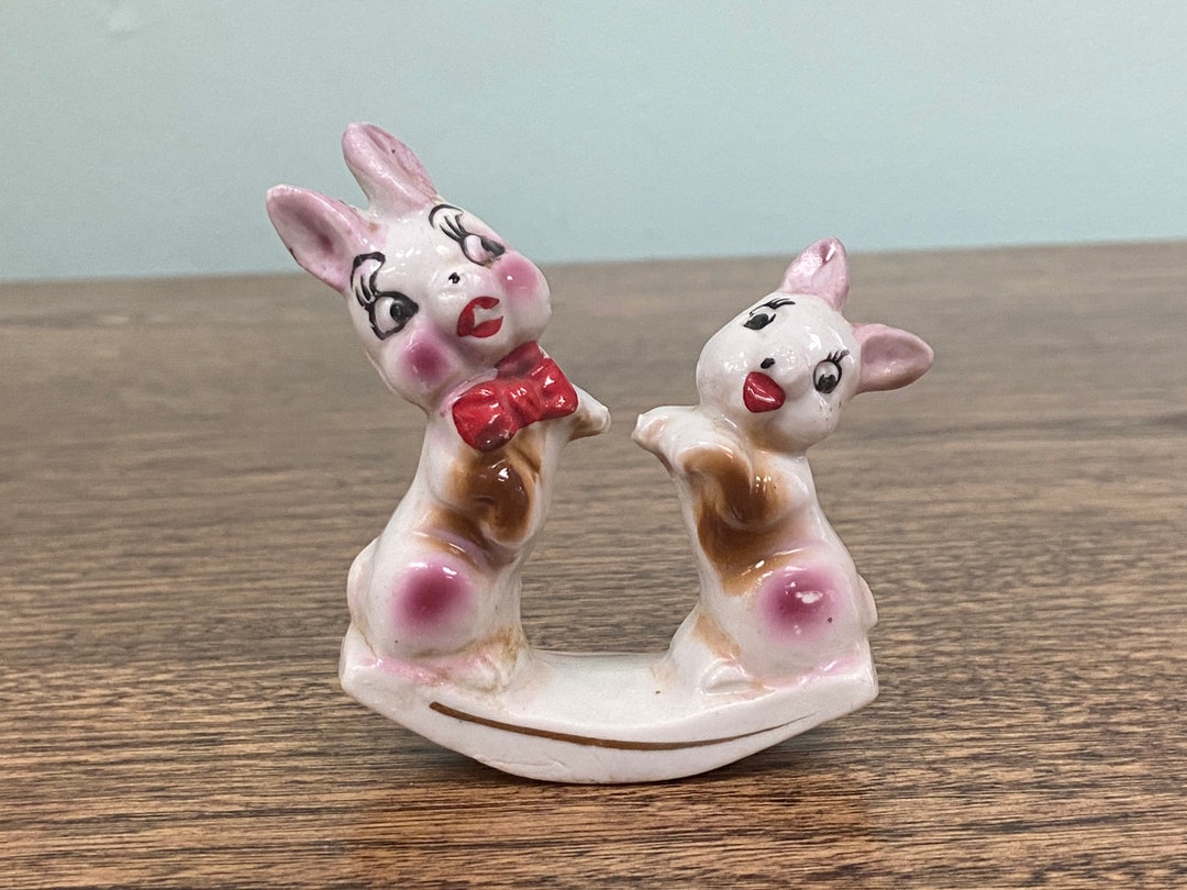 Rocking Bunnies Figurine Ceramic Rabbits Japan Farmhouse Easter Decor ...