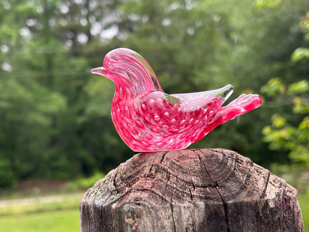 Beautiful Pink Glass Bird Figurine Controlled Bubble Stylized Art Glass ...