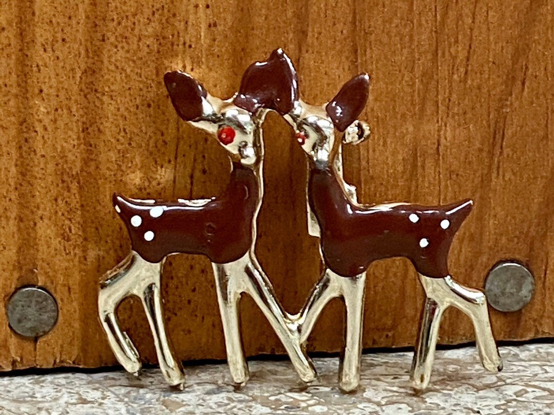 Stylized Reindeer Pin or Brooch Boho Brown and Silver Deer Lapel Pin ...