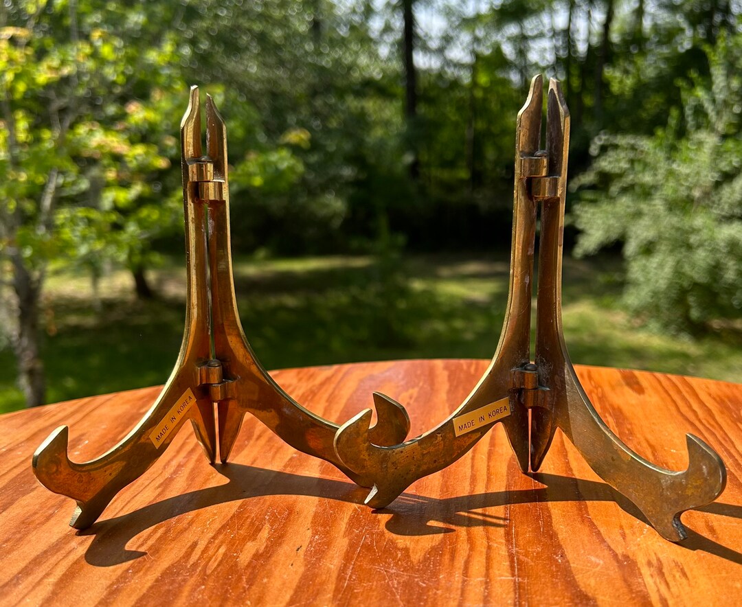 1 Brass Easel Folding Stand Solid Brass Tabletop Picture Photo Display Farmhouse Inspired Tiered ...