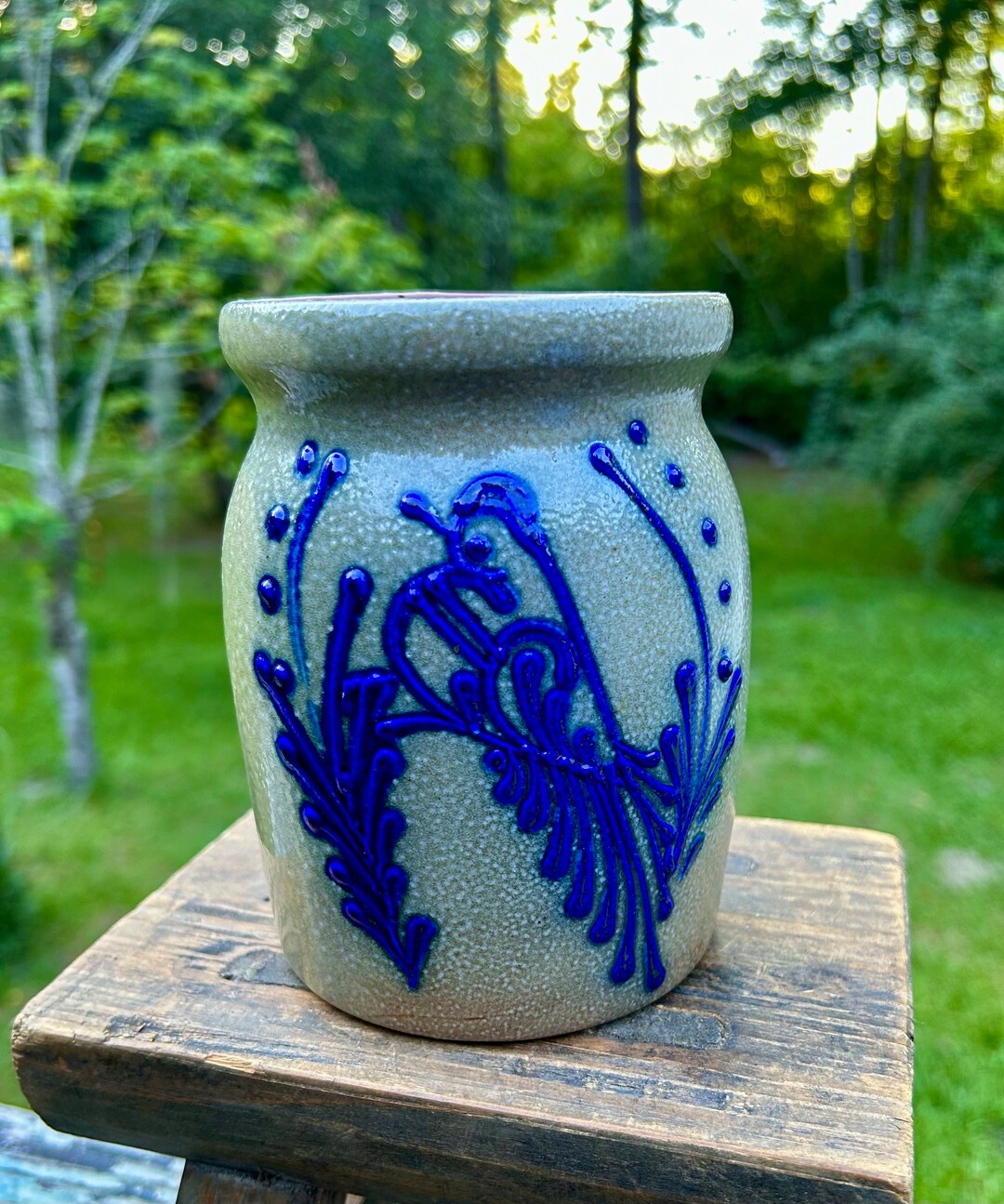 Beaumont Bros 1992 Pottery BBP Cobalt Blue Bird Feather Heart Beige ...