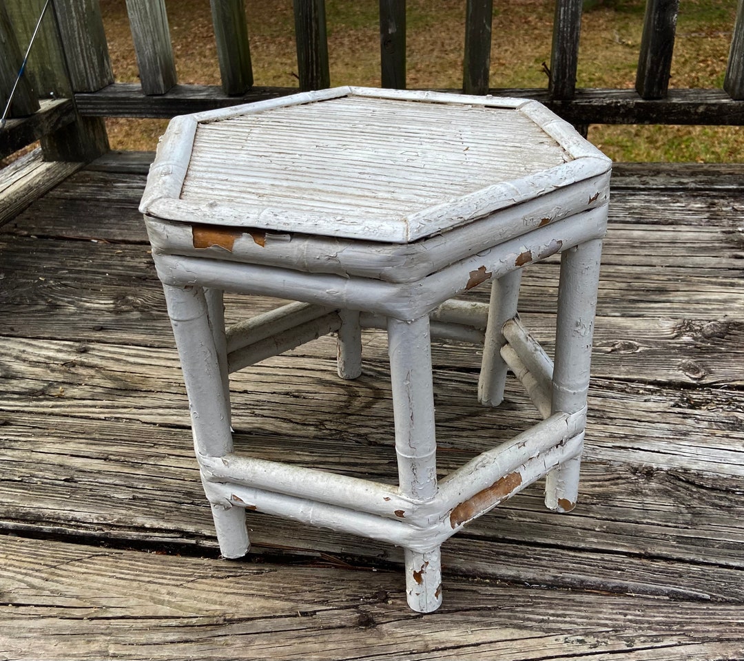 Bamboo Plant Stand CHIPPY White Octagon Bamboo Table Rattan Table ...