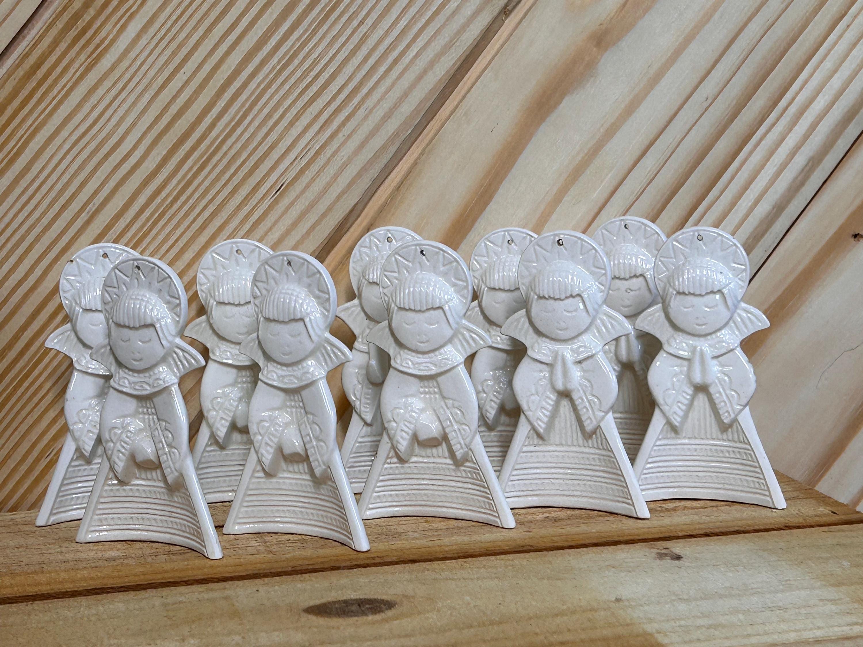 Porcelain Christmas Angel Ornaments Elegant White Holiday Decor Set of ...