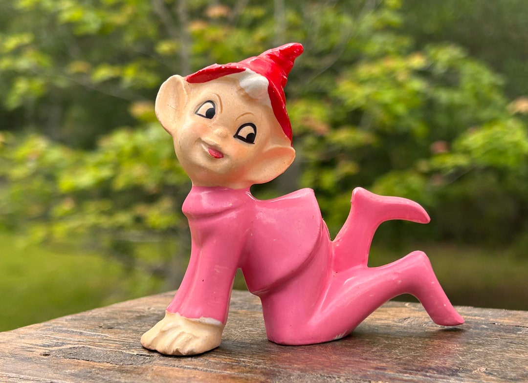 Cute Pink Elf Crawling Pink Pixie Mid Century Fairy Garden Gnome ...