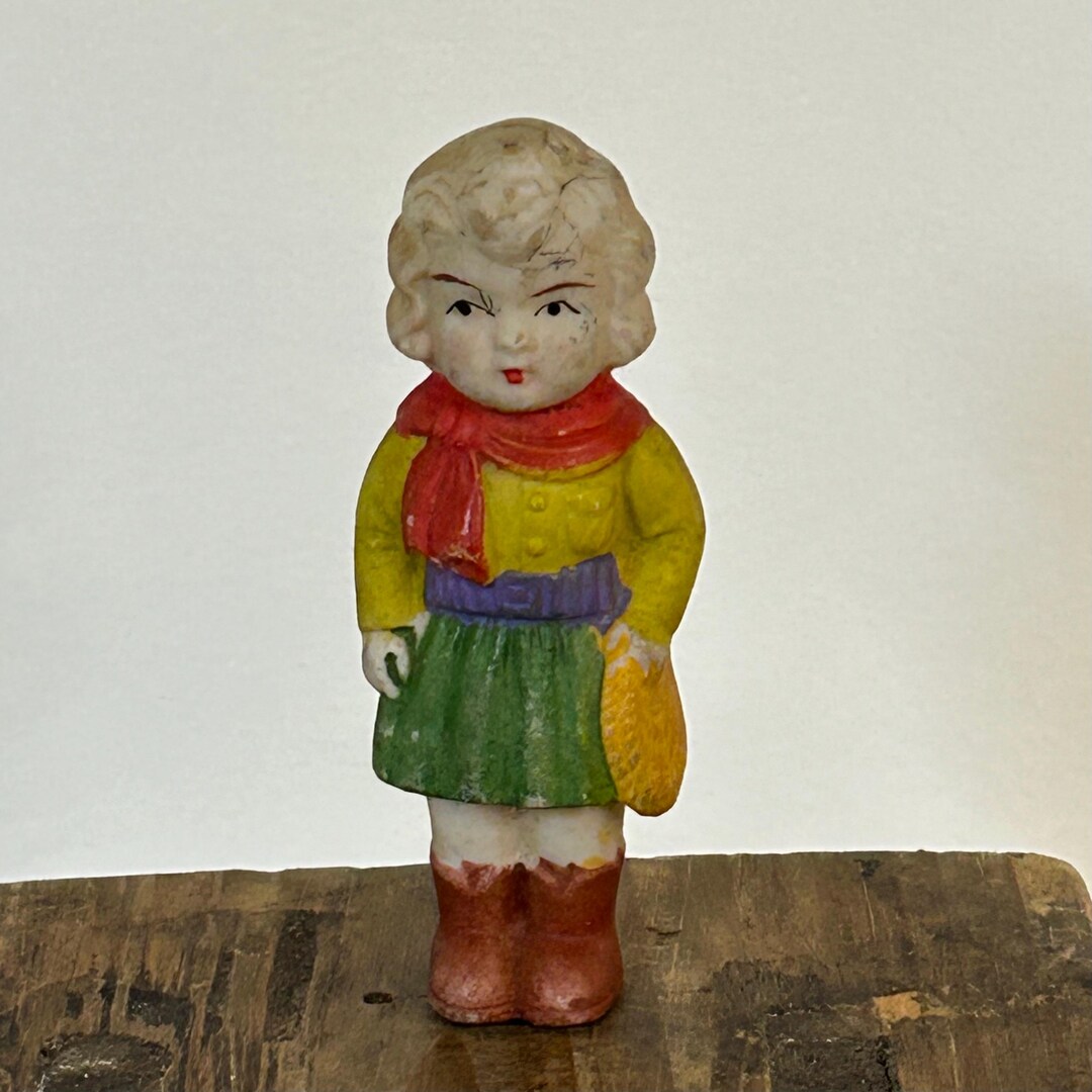 Bisque Girl Figurine Wearing a Scout Uniform Red Scarf Yellow Rope Coil ...