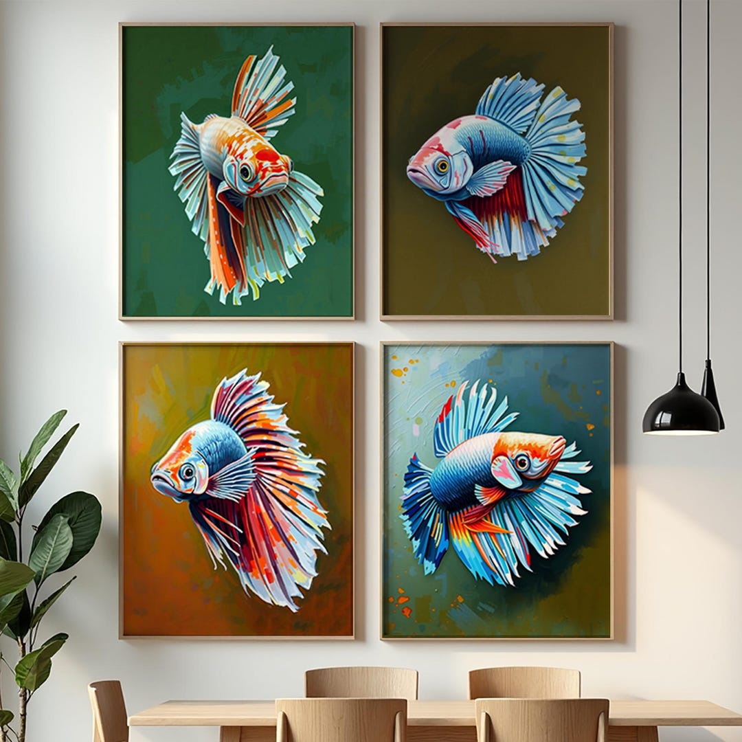 Betta Fish Wall Art Set: Abstract Watercolor Prints (digital Download ...
