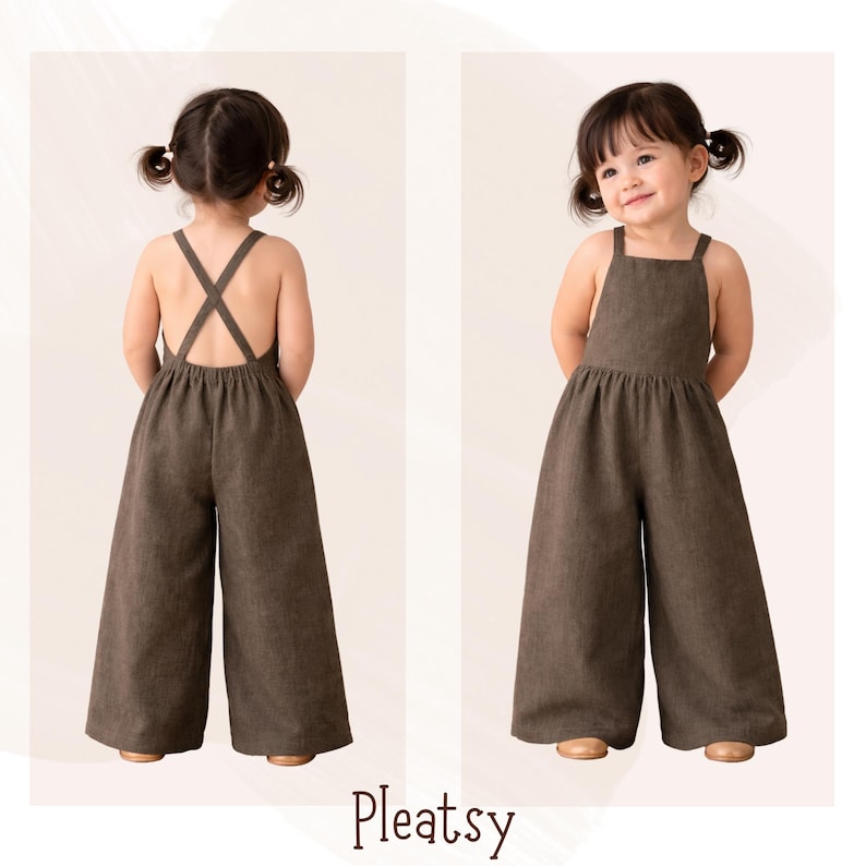 Toddler Linen Jumpsuit Sewing Pattern PDF, Wide Leg Kids Romper, Cross ...