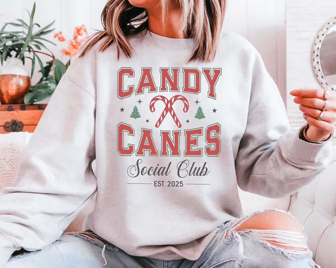 Candy Canes Social Club Sweatshirt, Vintage College Font Christmas ...
