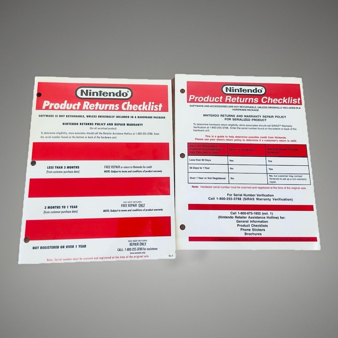 Nintendo Rep Employee Product Returns Checklist Binder Inserts - Etsy