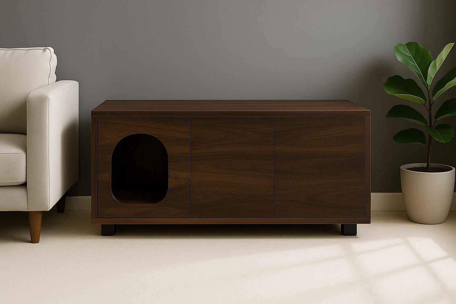 Handmade Wooden Cat Bed & Litter Box Enclosure – Modern Pet House ...