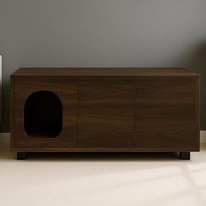 Handmade Wooden Cat Bed & Litter Box Enclosure – Modern Pet House ...