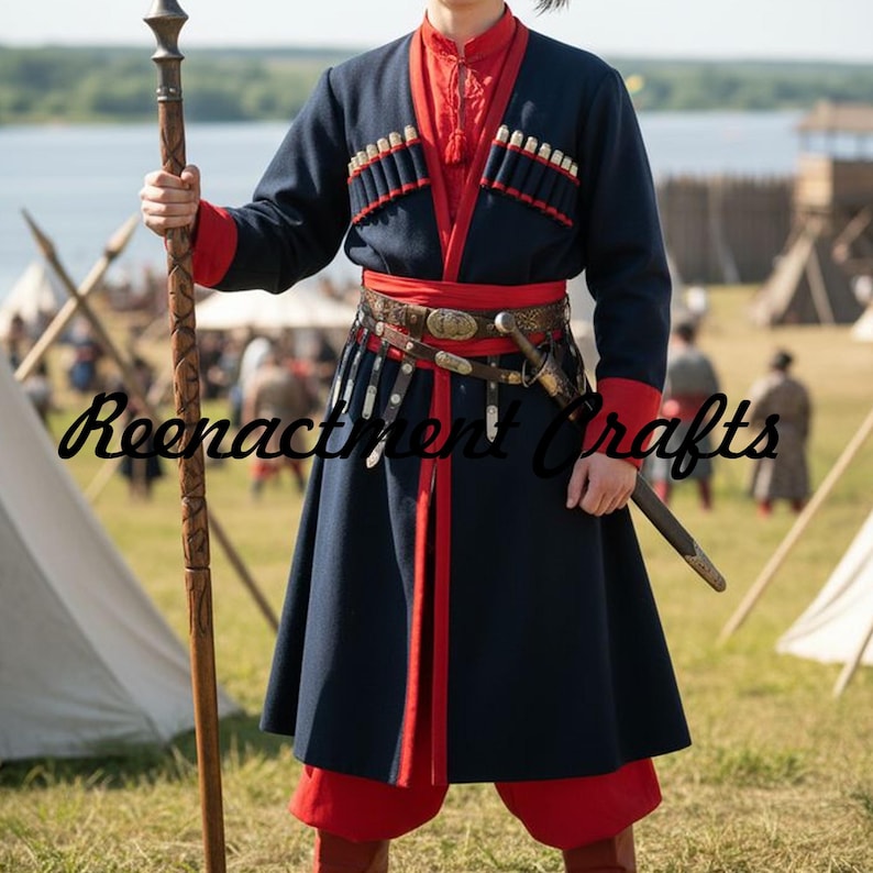 Traditional Cossack Chukka Coat – Navy Blue Wool Cossack National ...