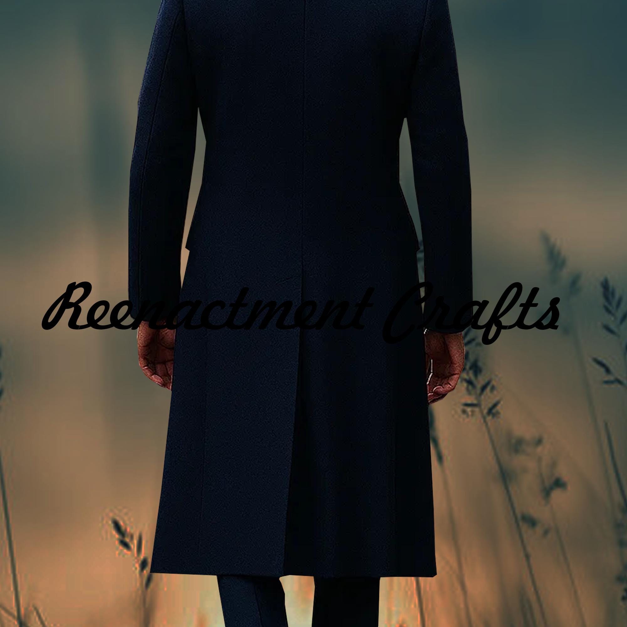 Navy Blue Wool Trench Long Overcoat: Victorian Gentleman Double ...