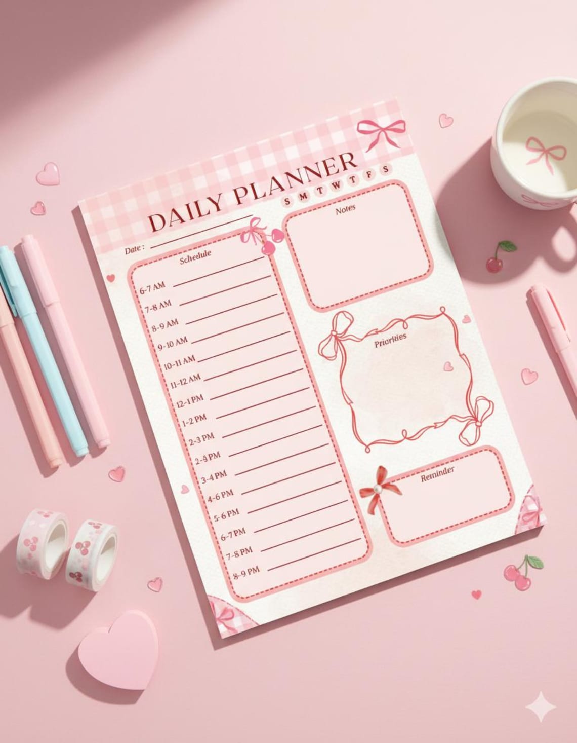 Pink Kawaii Cherry Planner: Daily, Weekly, Monthly, (PDF Printable), to ...