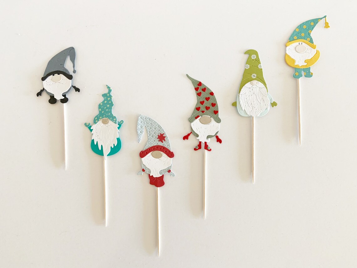 Gnome Cupcake Toppers Mushrooms and Flower Toppers Woodland - Etsy