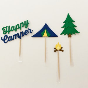 Happy Camper Cupcake Toppers, Birthday Party, Camping Theme Party ...