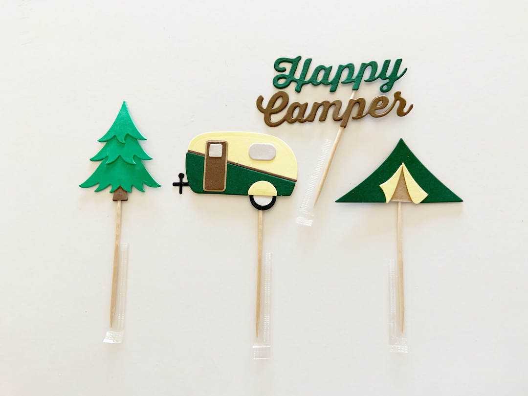 Happy Camper Cupcake Toppers, Birthday Party, Camping Theme Party ...