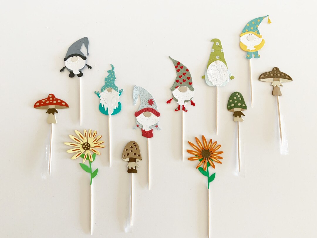 Gnome Cupcake Toppers, Mushrooms and Flower Toppers, Woodland, Cake ...