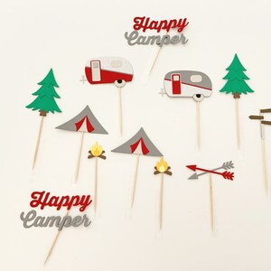 Happy Camper Cupcake Toppers, Birthday Party, Camping Theme Party ...