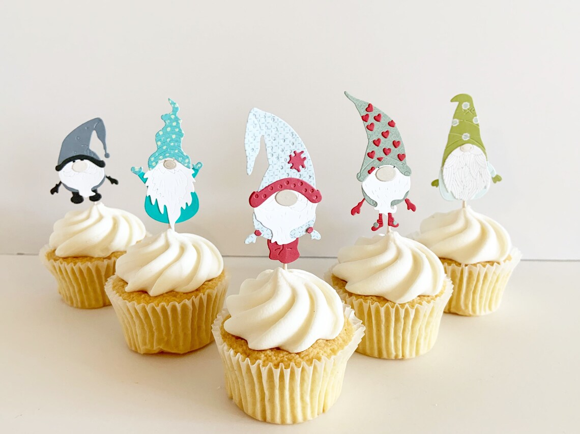 Gnome Cupcake Toppers Mushrooms and Flower Toppers Woodland - Etsy