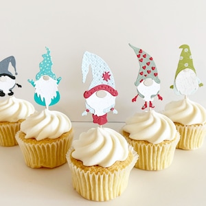 Gnome Cupcake Toppers, Mushrooms and Flower Toppers, Woodland, Cake ...