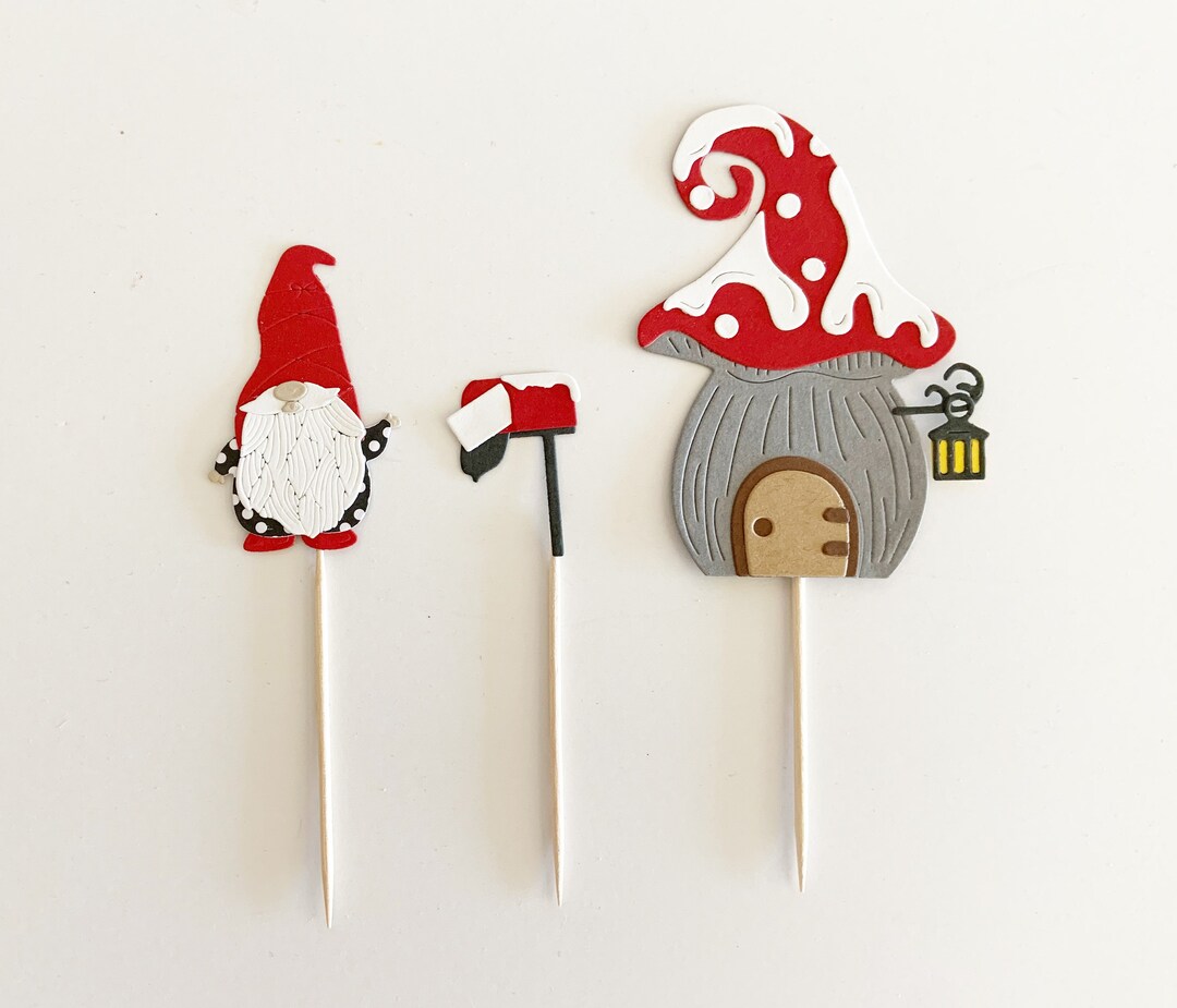 Gnome Cupcake Toppers Mushrooms and Flower Toppers Woodland - Etsy
