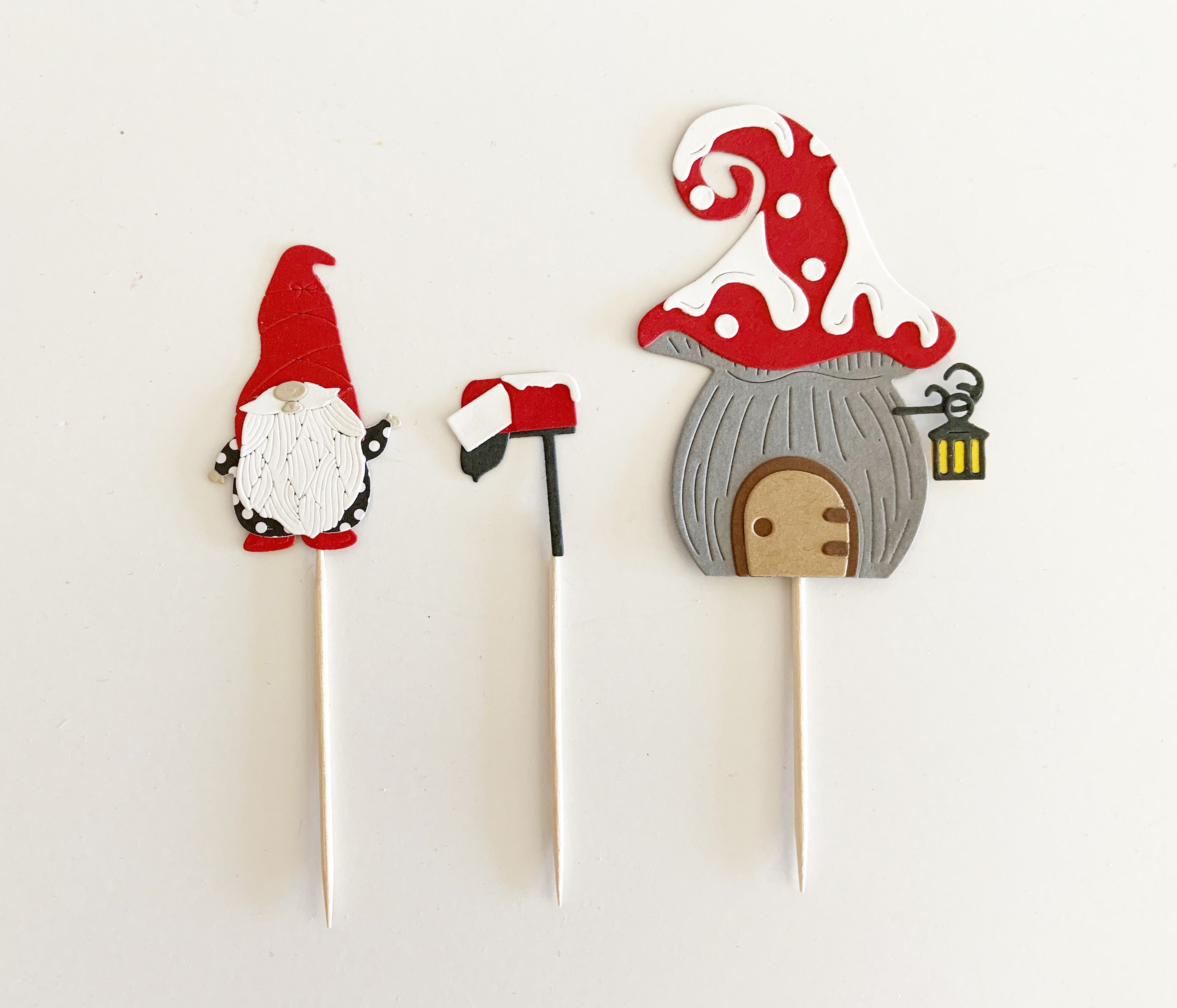 Gnome Cupcake Toppers Mushrooms and Flower Toppers Woodland - Etsy