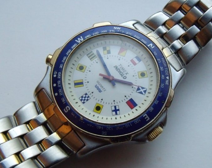 Mens Nautical Watch Yacht Timex Indiglo Flags Two Tone - Etsy