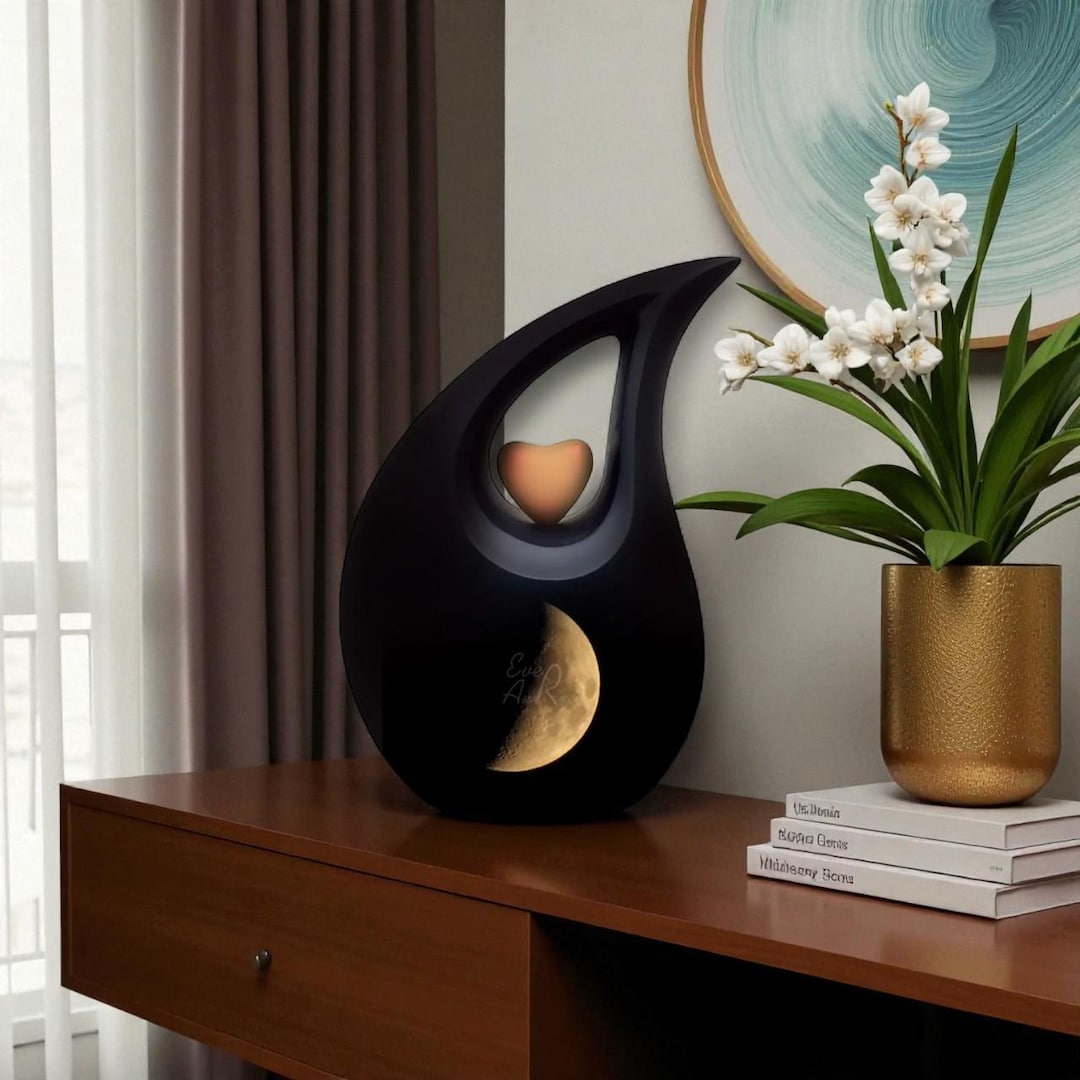 Crescent Moon Cremation Urn, Adult Human Ashes, Eternal Peace Memorial ...