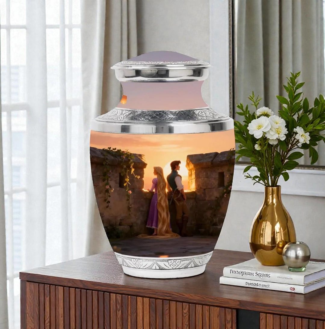 Romantic Sunset Castle Memorial Urn Enchanted Fairy-tale Couple Artwork ...