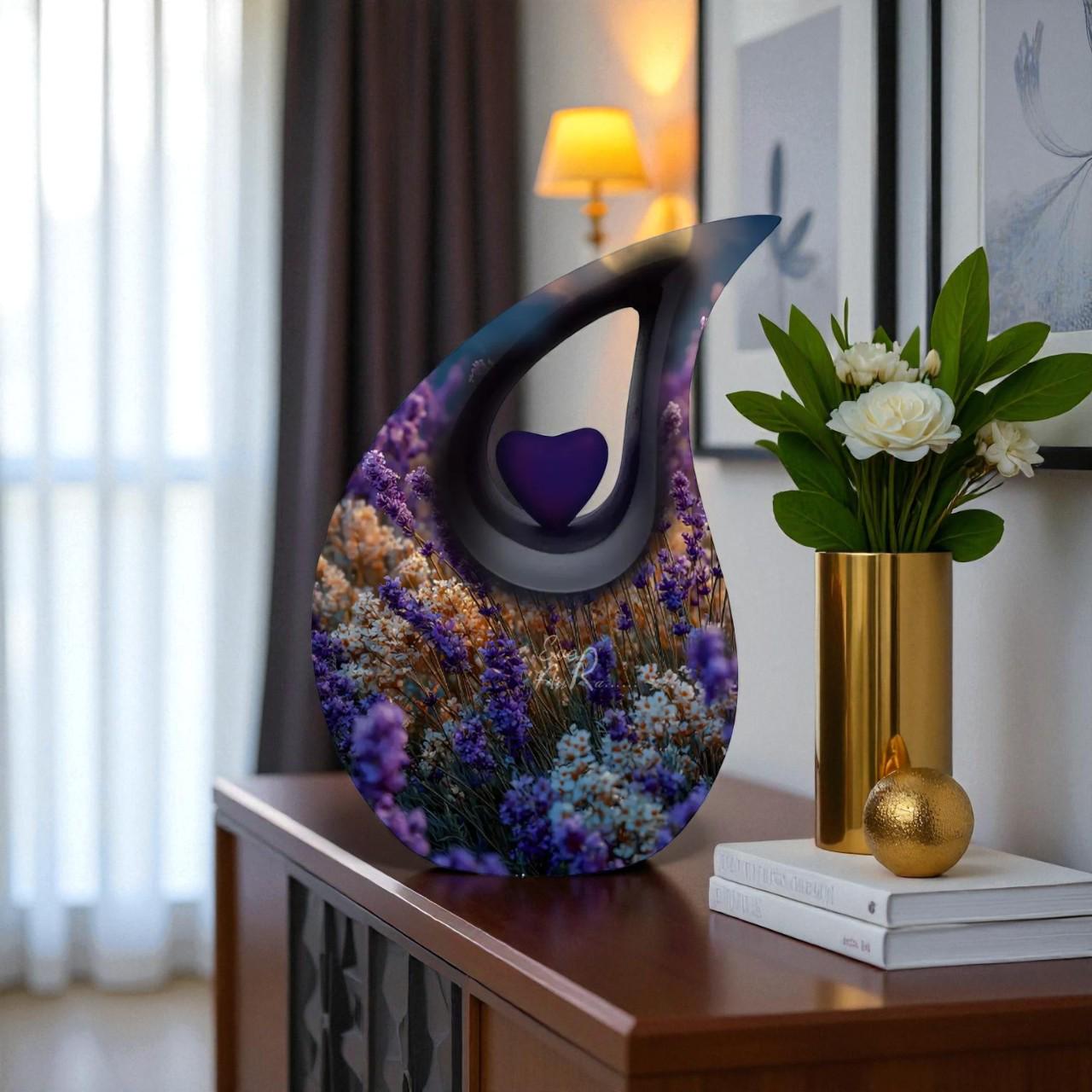 Modern Urn Box, Adult Ashes, Tear Drop Shape, Lavender Field Memorial ...