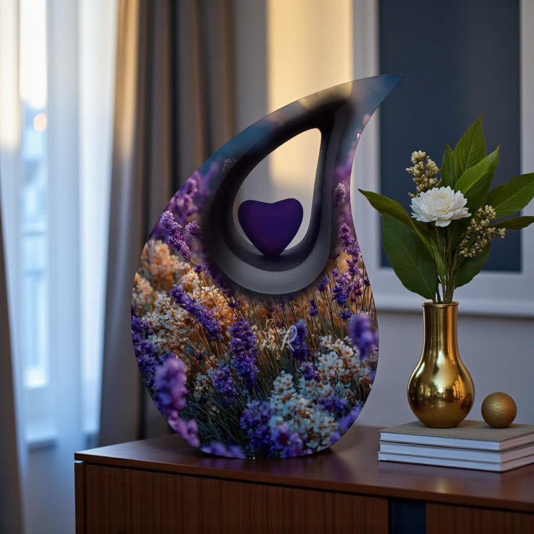 Modern Urn Box, Adult Ashes, Tear Drop Shape, Lavender Field Memorial ...