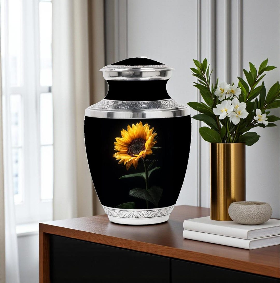 Classic Sunflower Metal Urn, Adult Human Ashes Memorial, Vibrant Flower ...