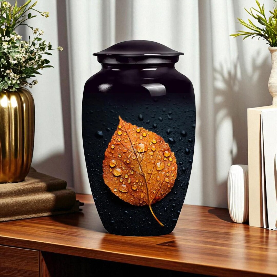 Autumn Leaf Urn Elegant Memorial With Raindrop Design, Symbol of Change ...