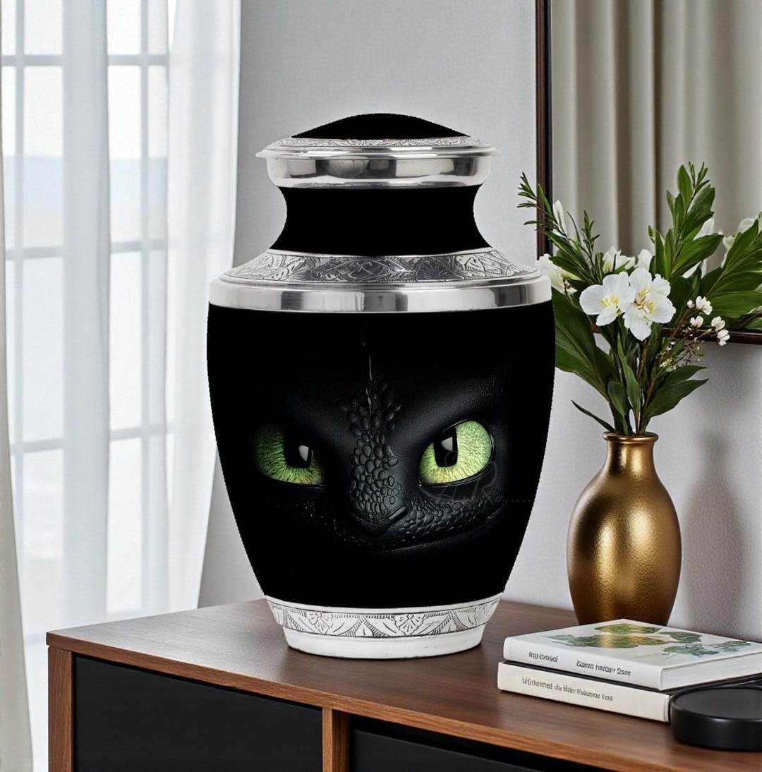 Mystical Black Dragon Eyes Urn Elegant Memorial Keepsake With Fierce ...