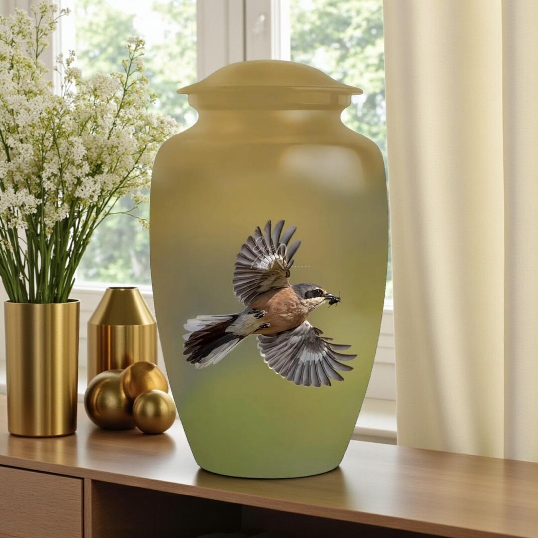 Shrike Bird in Flight Urn Golden Cremation Ashes Memorial Container ...