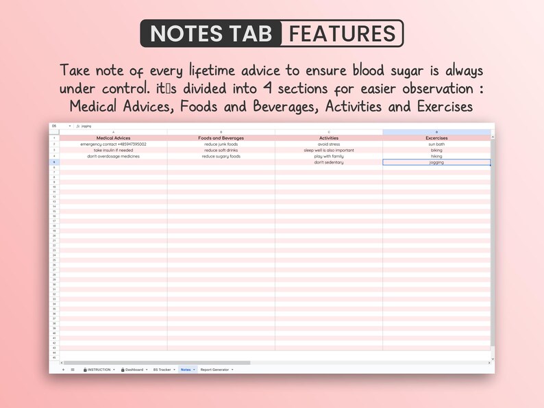 Simple Blood Sugar Tracker for Google Sheets, Diabetes Log Chart ...