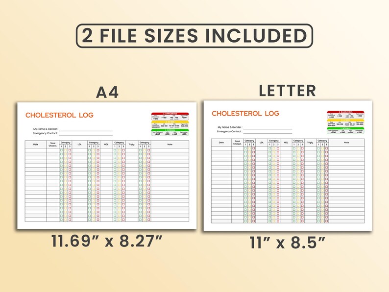 Printable & Fillable Cholesterol Log PDF, Blood Lipid Panel Monitor ...