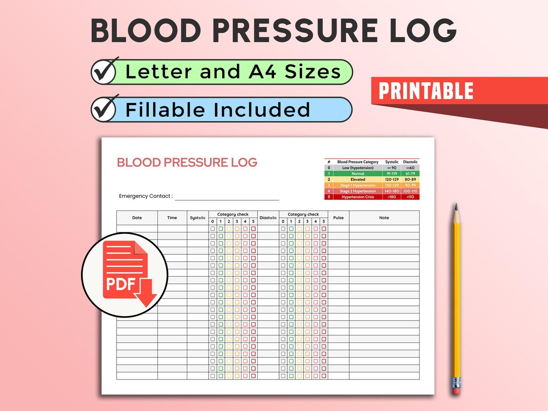 Printable & Fillable Blood Pressure Log Book PDF, Undated Hypertension ...