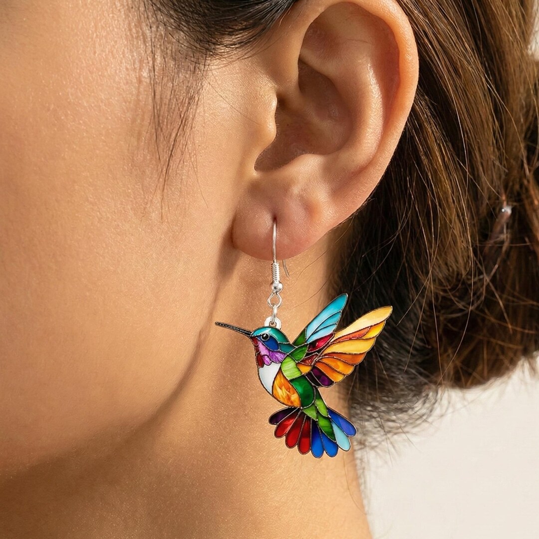 Acrylic Hummingbird Earrings for Women, Retro Style Colorful Bird Drop ...