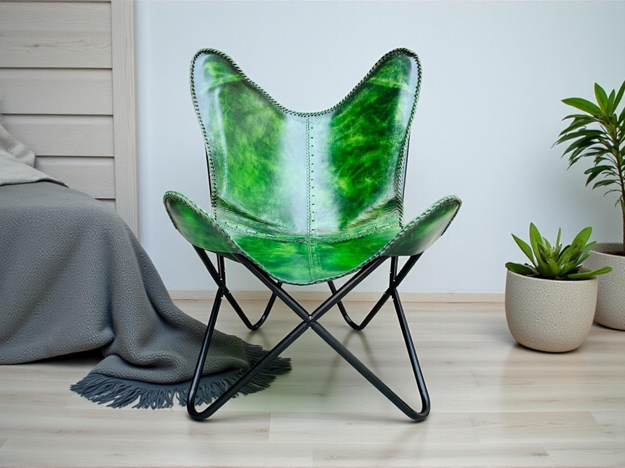 Green Leather Butterfly Chair, Vintage BKF Sling, Mid-century Iron ...