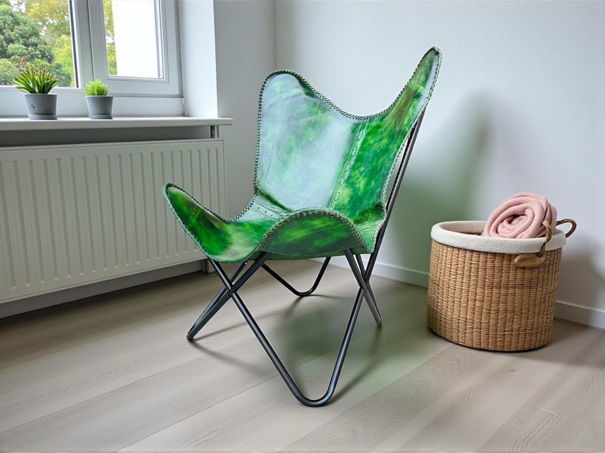 Green Leather Butterfly Chair, Vintage BKF Sling, Mid-century Iron ...