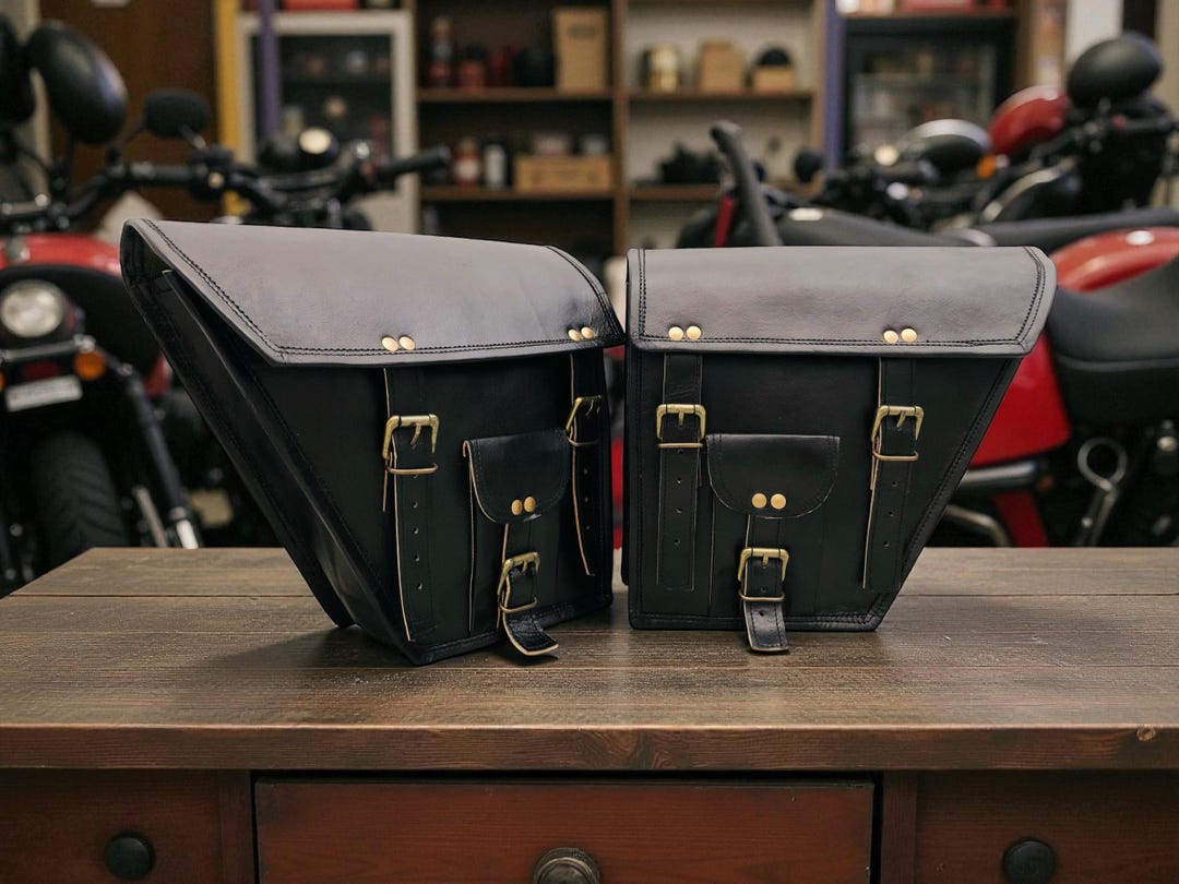 Leather Saddlebags for Motorcycles, Leather Biker Bag, Black Motorbike ...