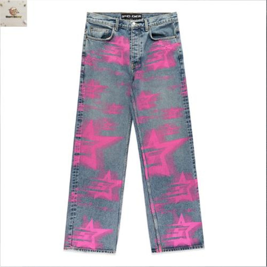 Sp5der 5 Star Blur Denim Jeans Unisex Streetwear Designer Inspired ...