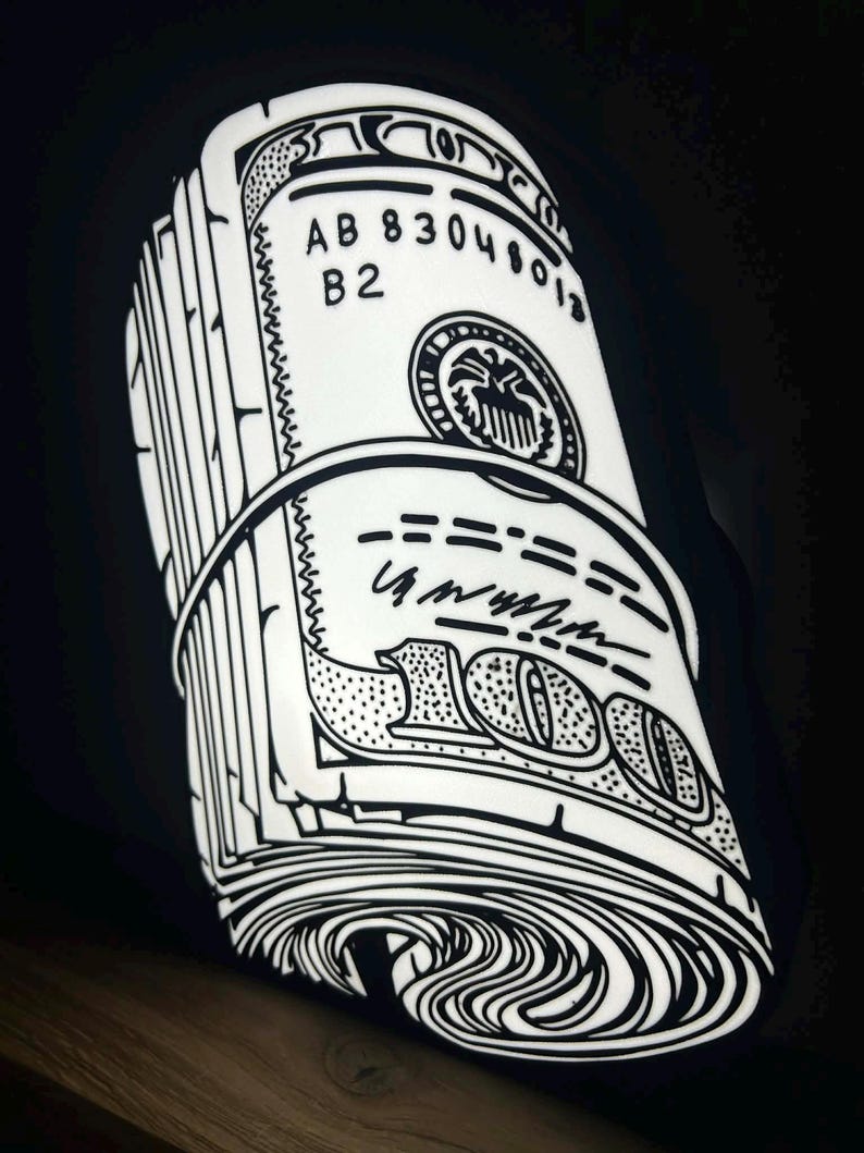 Tattoo Inspired Dollar Bill Roll Lightbox, Unique LED Illuminated Money ...