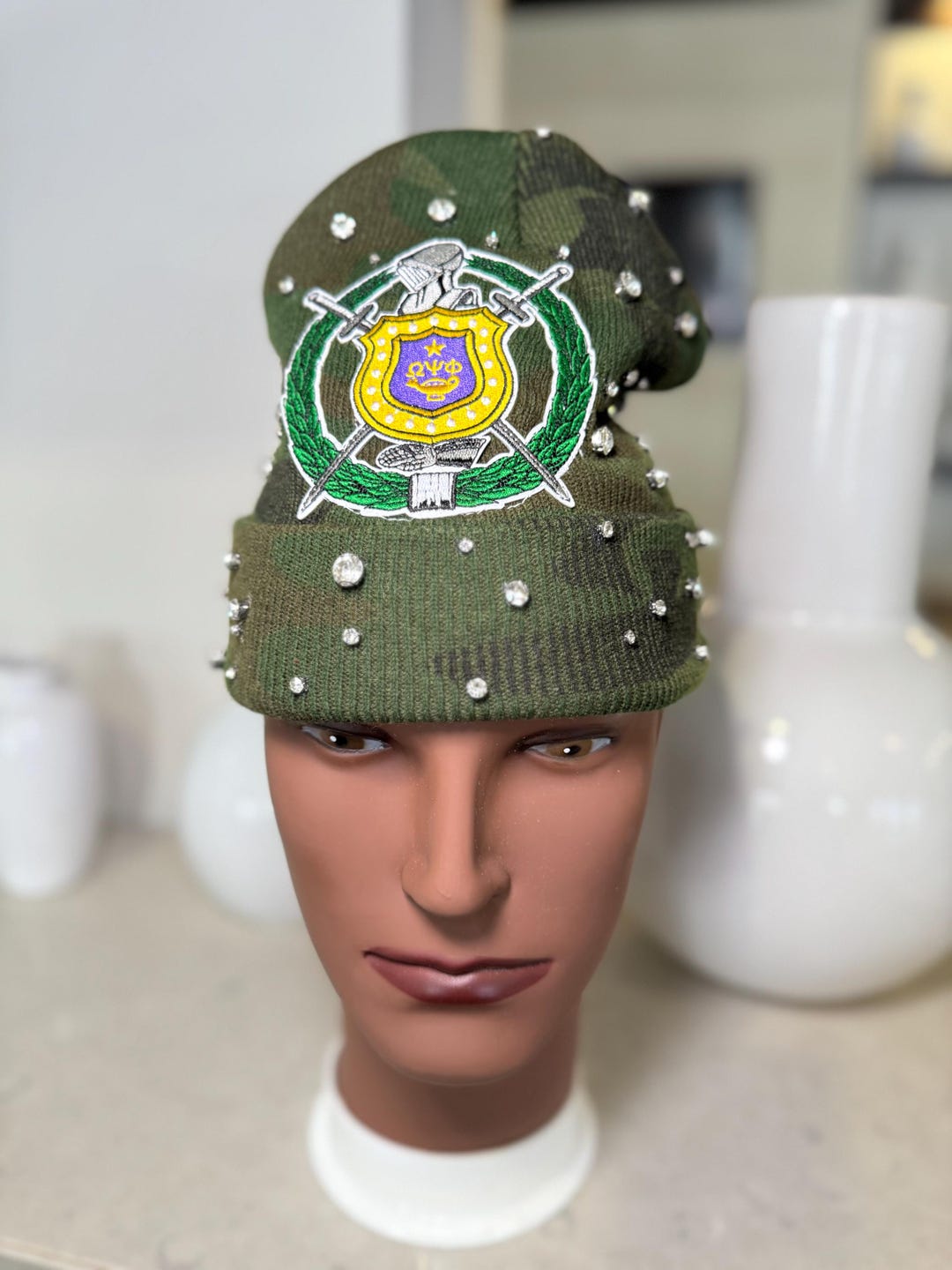 Omega Psi Phi – Camo Crest Bling Statement Beanie - Etsy