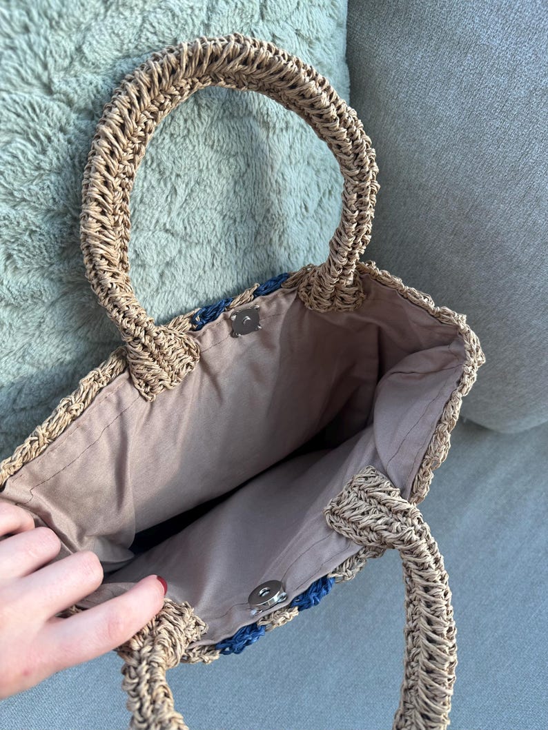 Crochet Tote Bag With Lining and Snap Closure, Striped Design - Etsy