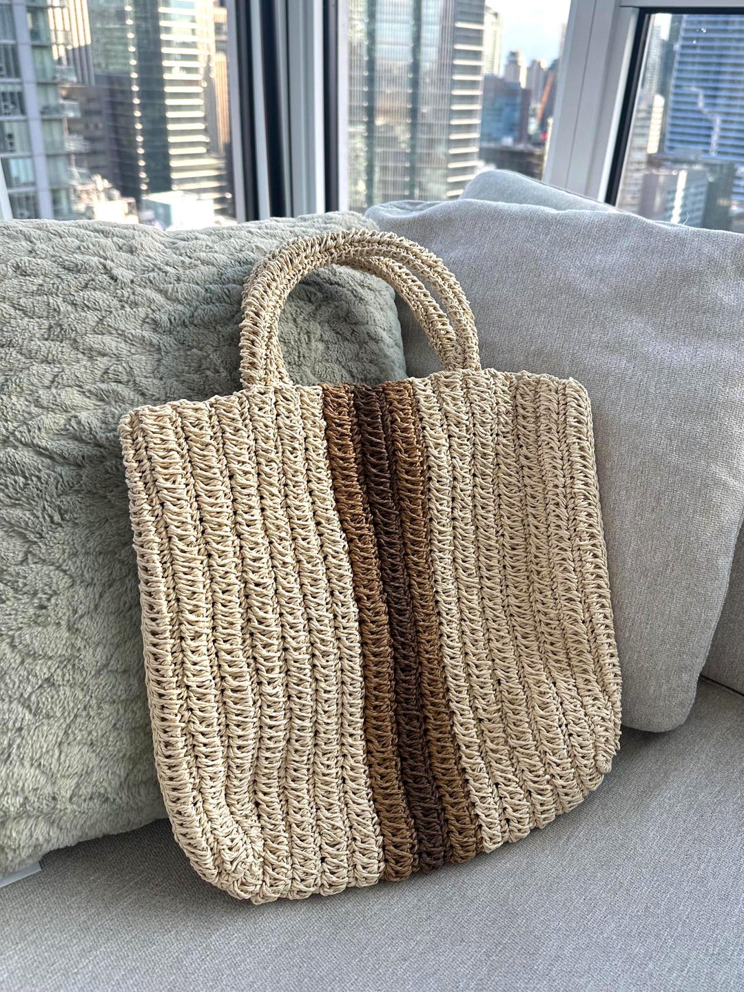 Crochet Tote Bag With Lining and Snap Closure, Striped Design - Etsy