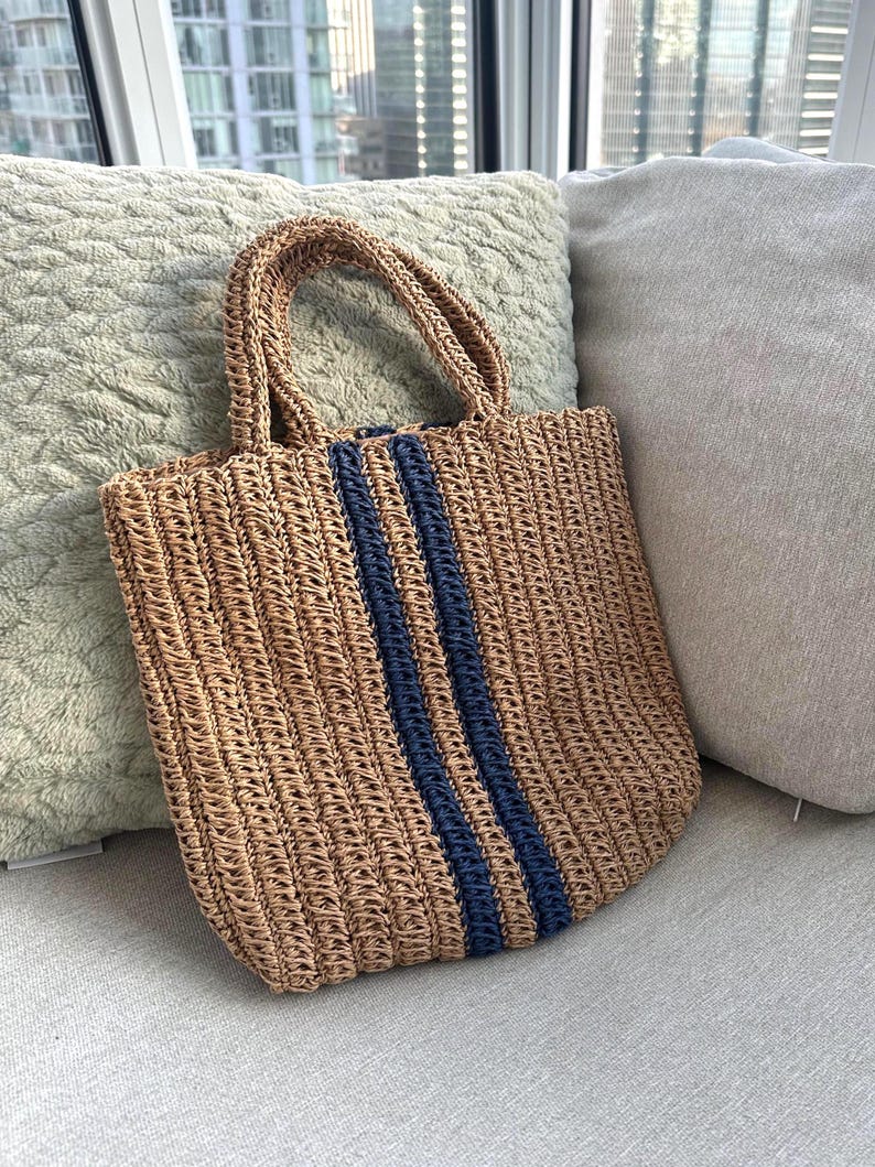 Crochet Tote Bag With Lining and Snap Closure, Striped Design - Etsy